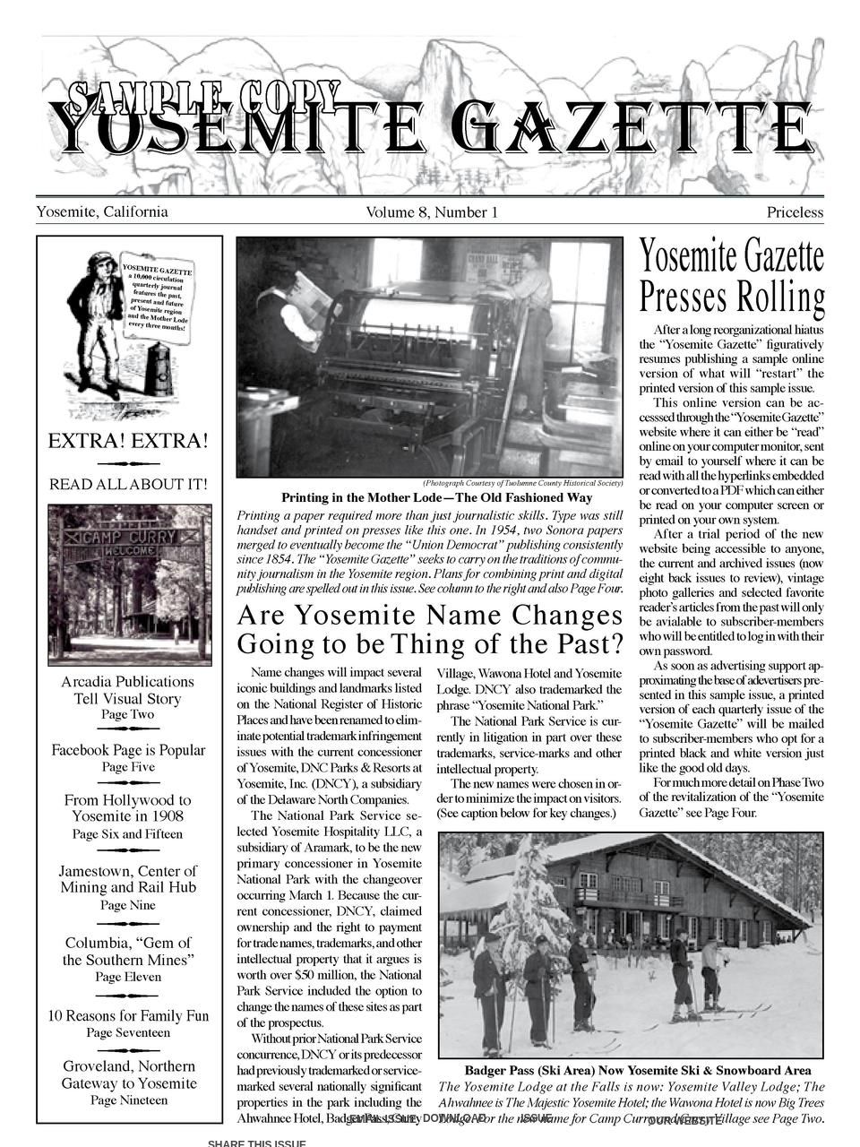 Sample Copy-the Yosemite Gazette